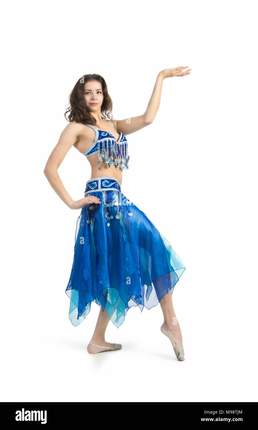 Smiling woman dancing the Eastern dance.The performance on the stage ...