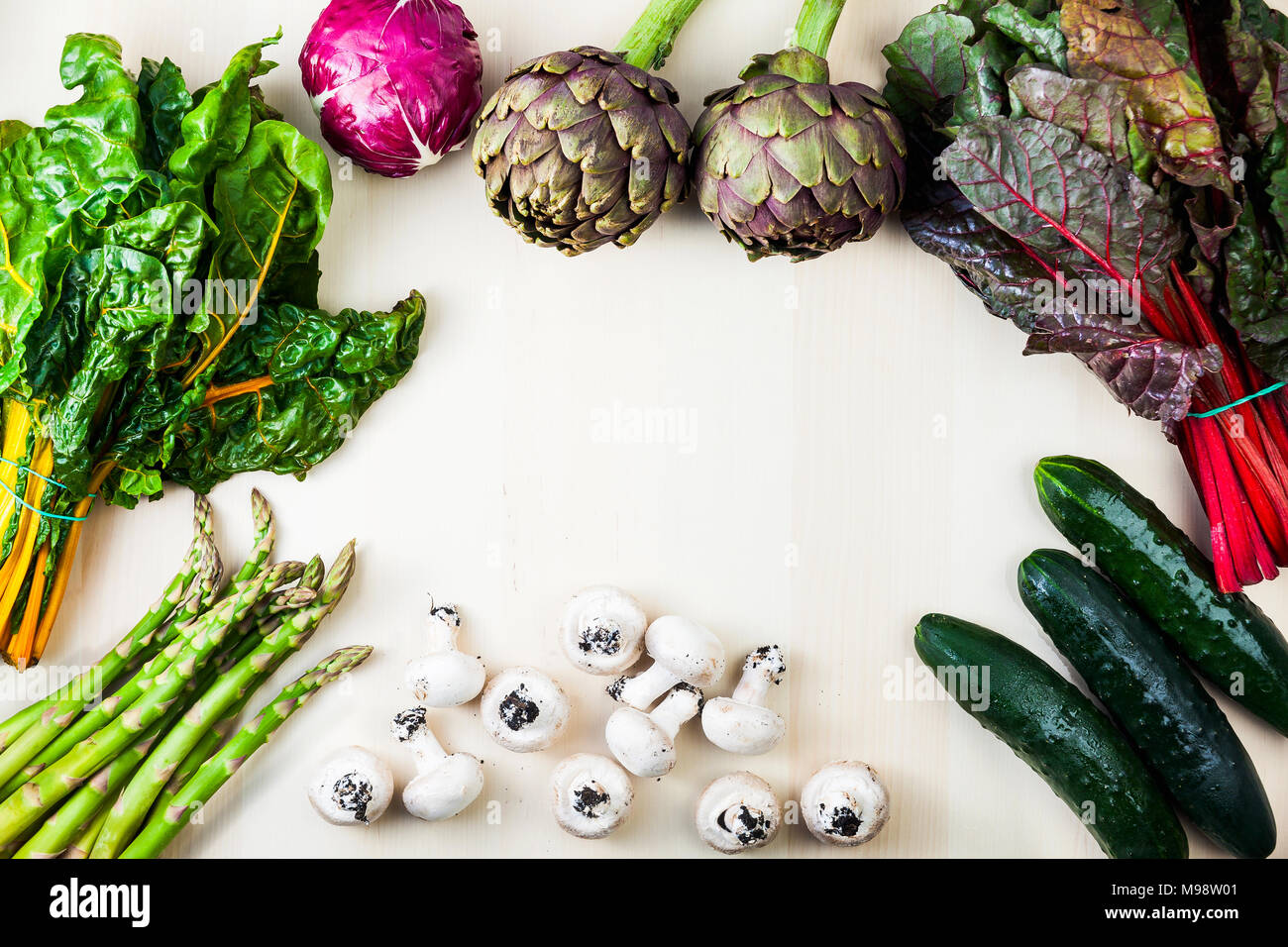 food background with Italian spring and summer vegetables and fruits ...