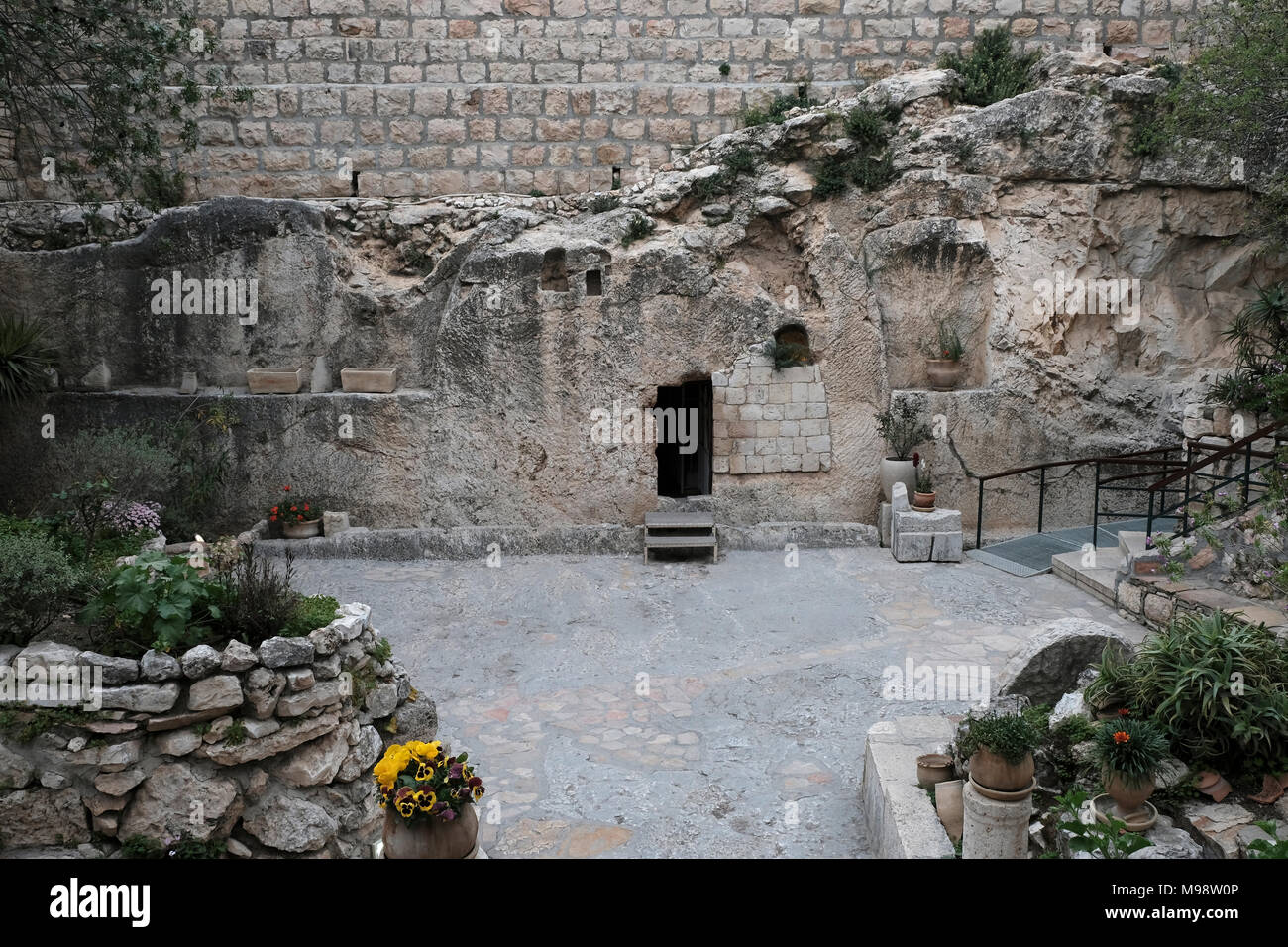 Exterior of the rock-cut Garden Tomb or Gordon's Calvary which was ...