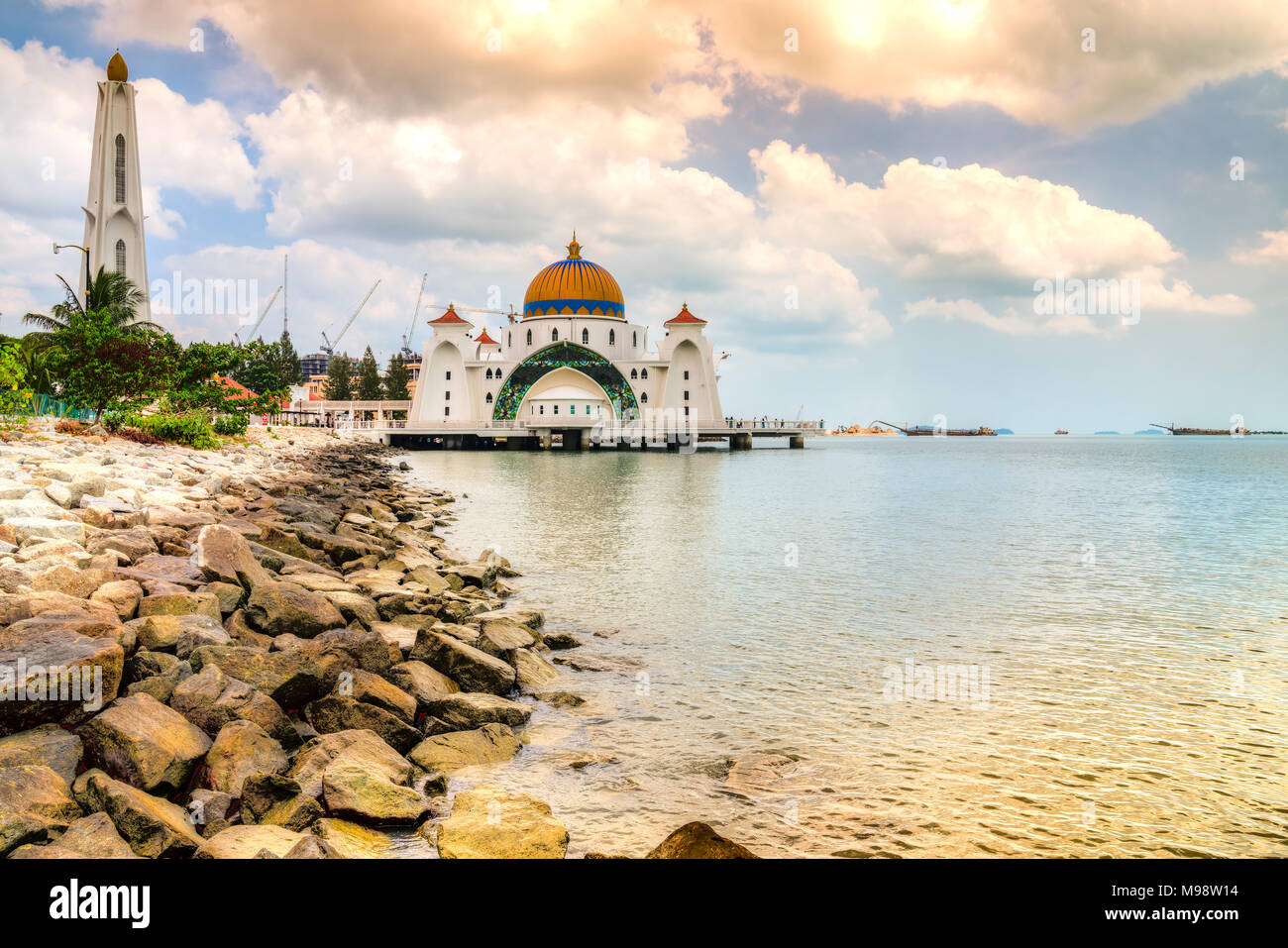Malacca Straits Mosque, a mosque located on the man-made Malacca Island ...