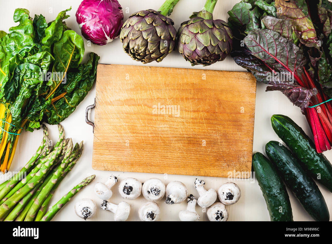 food background with Italian spring and summer vegetables and fruits ...