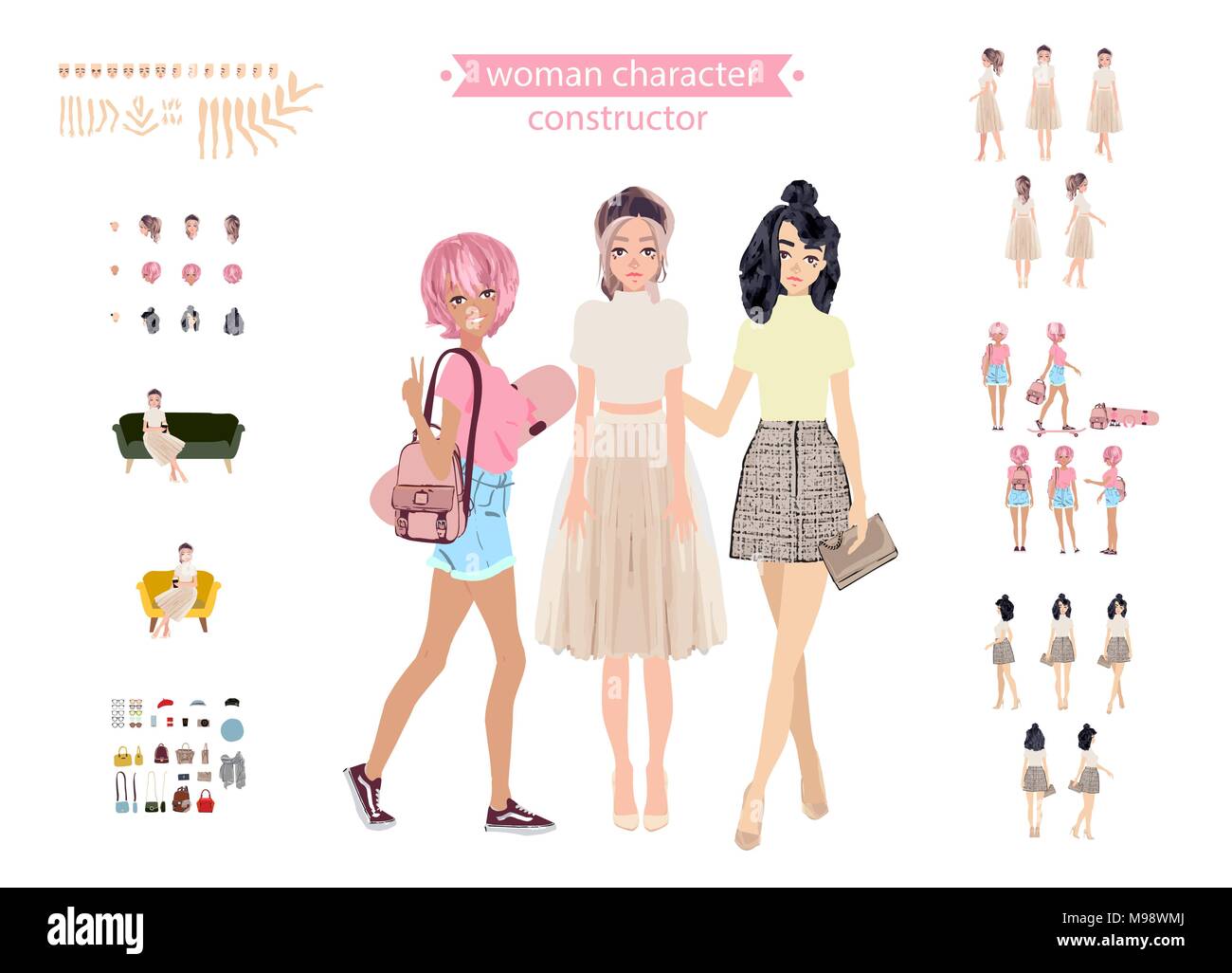 Set vector person. Girlfriends.Cartoon animated personas.Animate woman ...