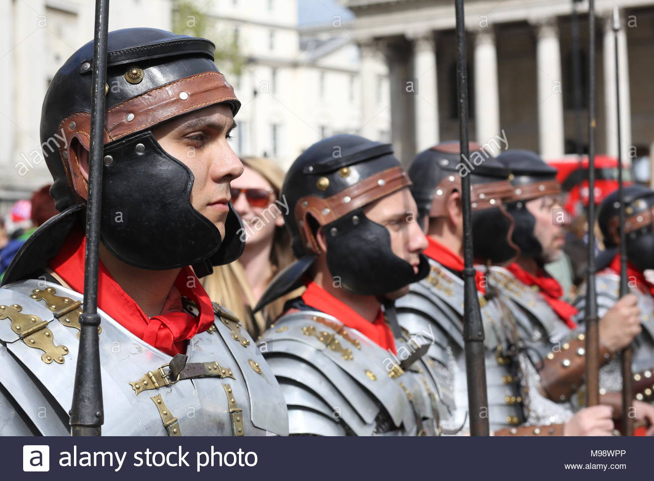 A group of participants dressed up in Trafalgar Square as Roman ...