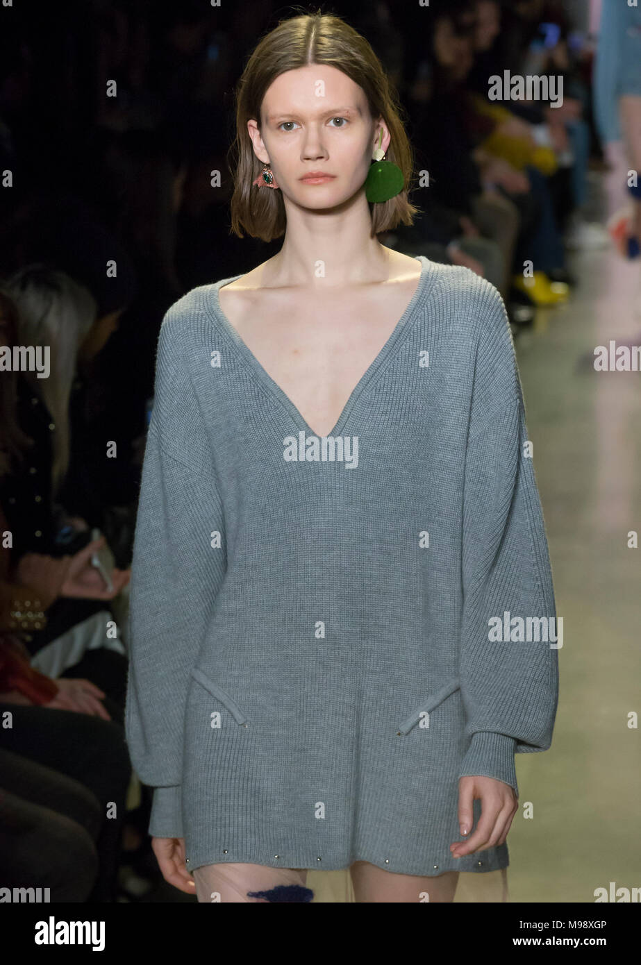 NEW YORK, NY - February 14, 2018: Daniela Kocianova walks the runway at ...