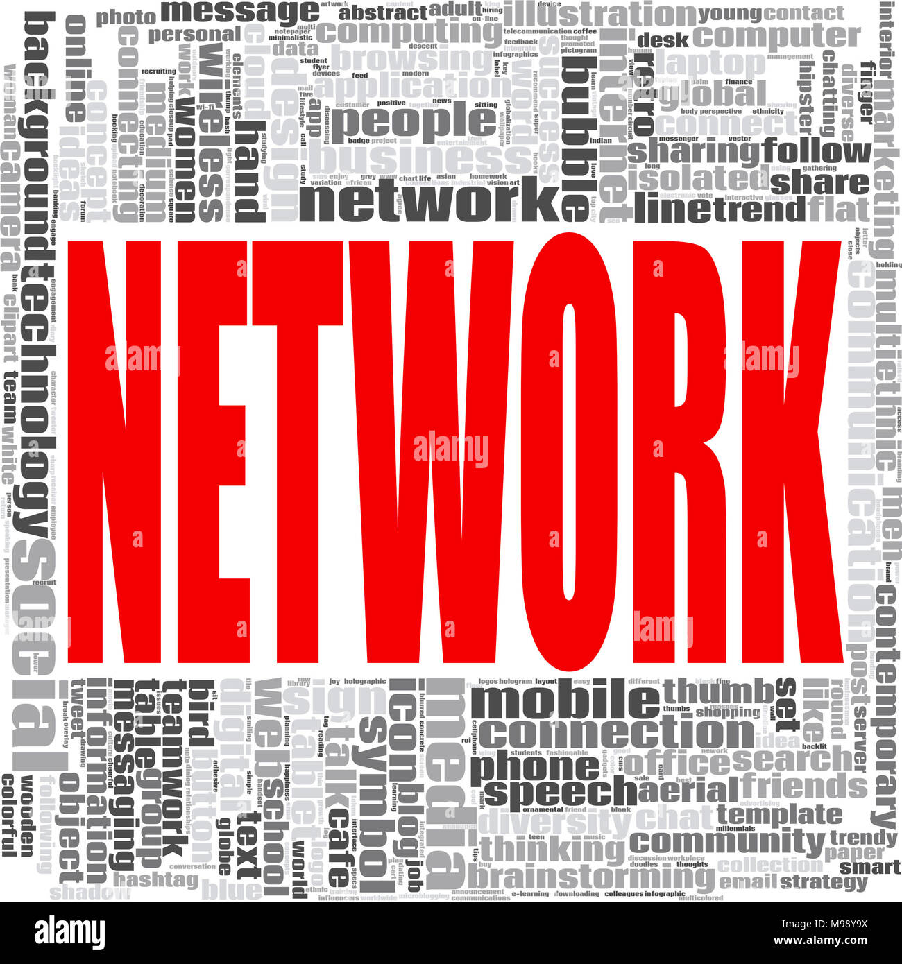 Network word cloud concept on white background, 3d rendering Stock ...