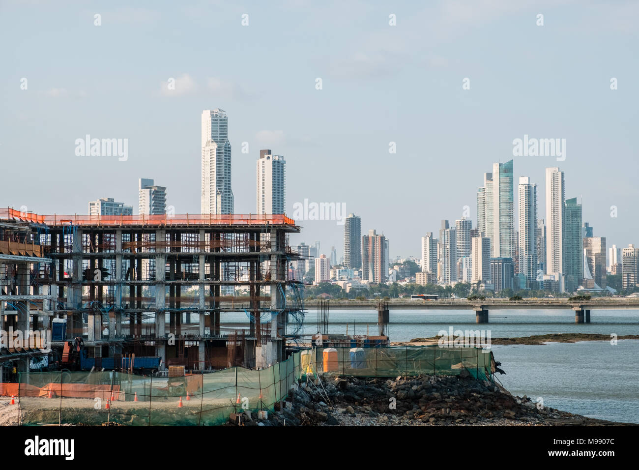 new building under construction with skyline background, Panama City ...