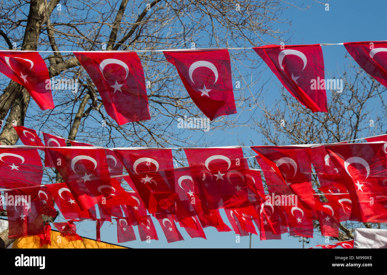 Turkish national flag in open air on a rope Stock Photo - Alamy