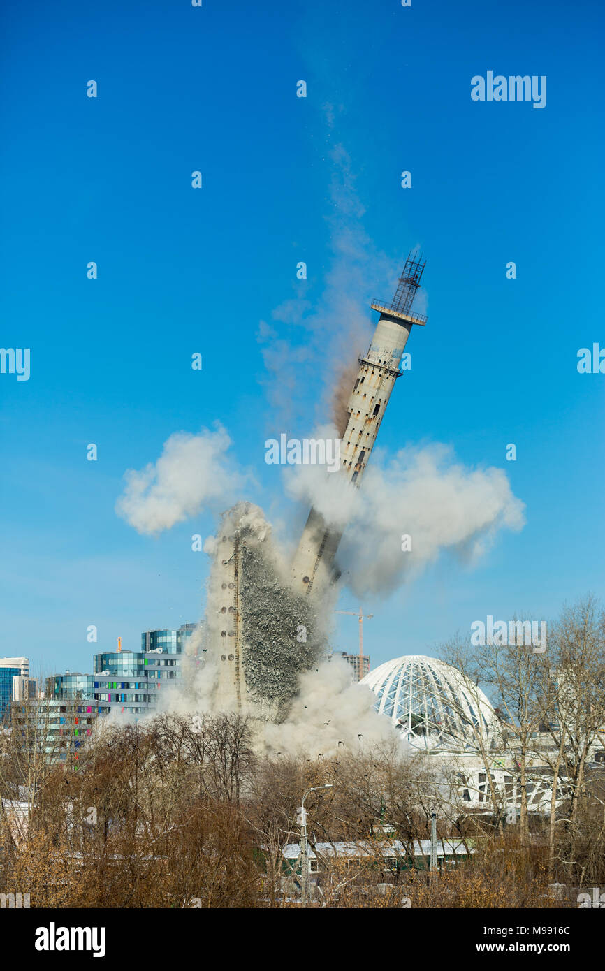 Ekaterinburg, Russia, March 24, 2018 - Demolition of the unfinished TV ...