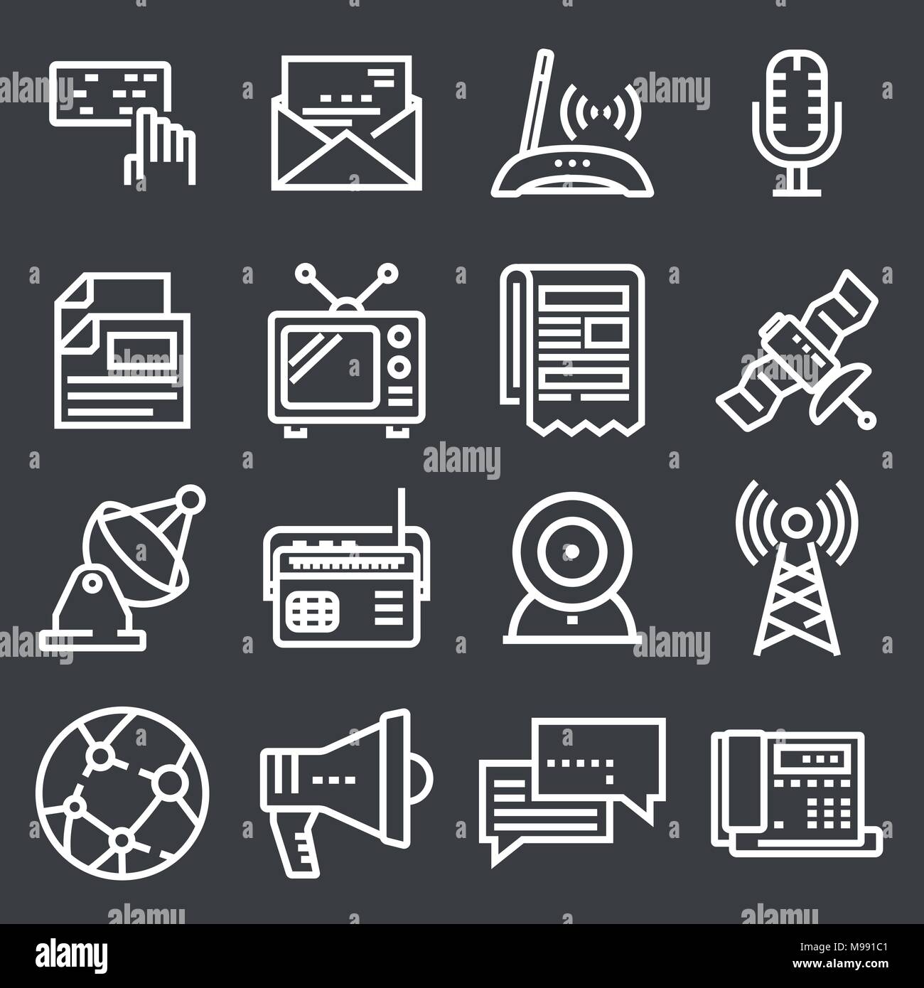 Linear communication icons set on gray background Stock Vector Image ...