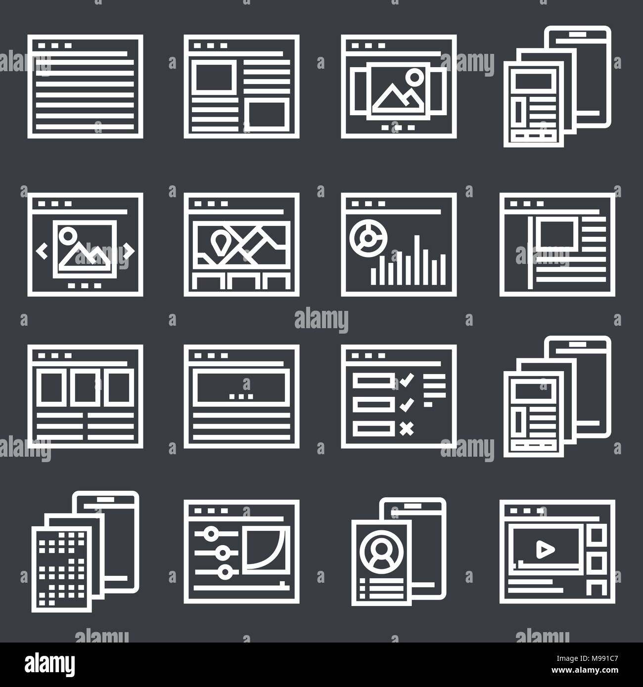 Vector line User Interface Icons on gray background Stock Vector Image & Art - Alamy
