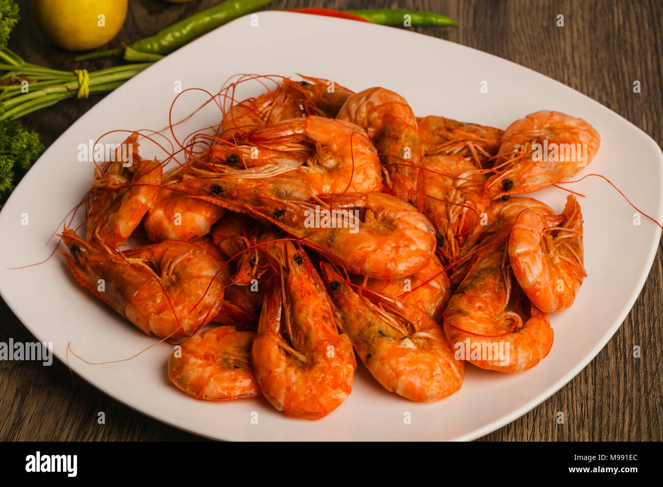 Boiled prawns in the bowl - ready for eat Stock Photo - Alamy