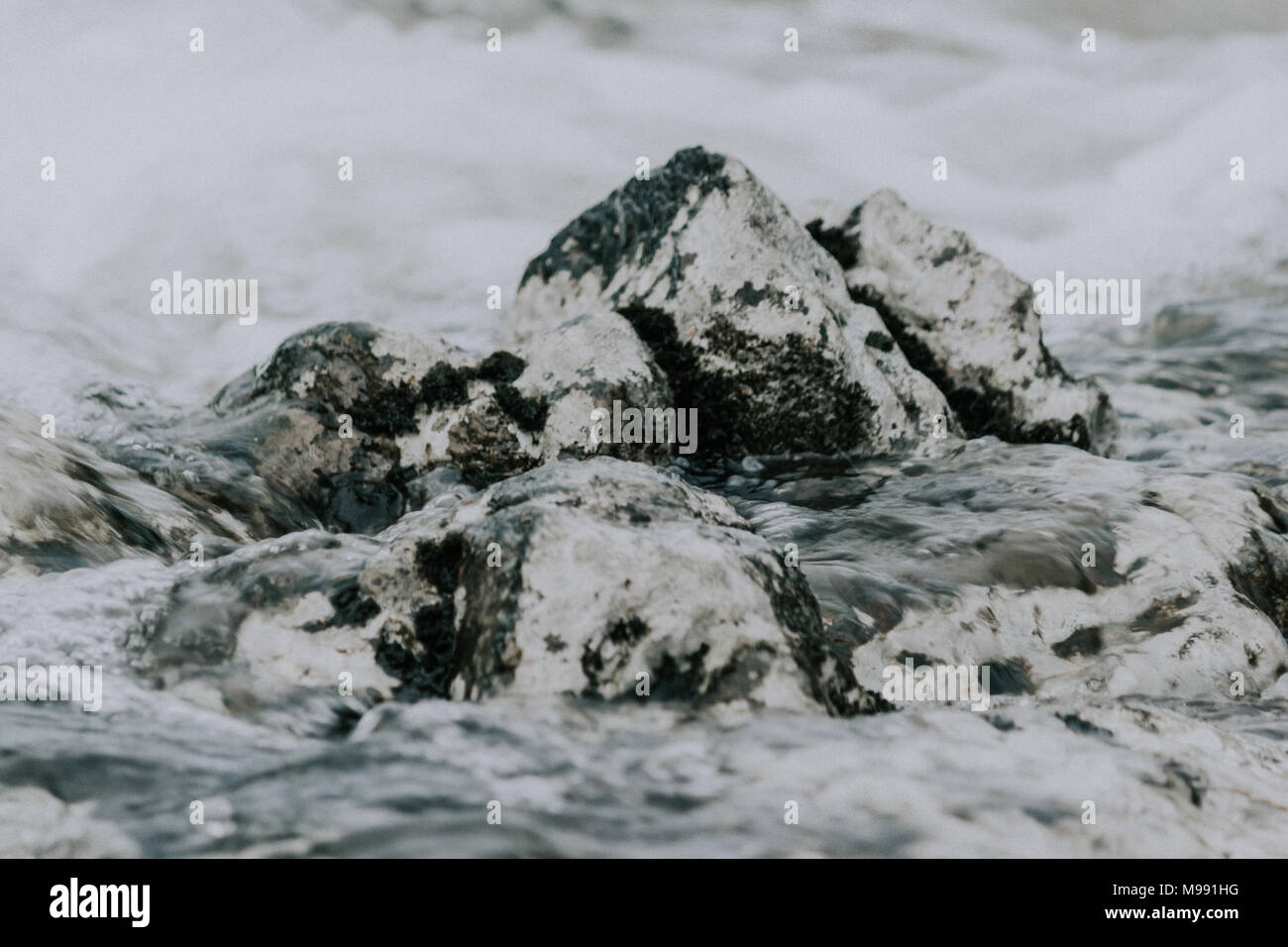 A powerful stream of mountain river. The fast current of water Stock ...