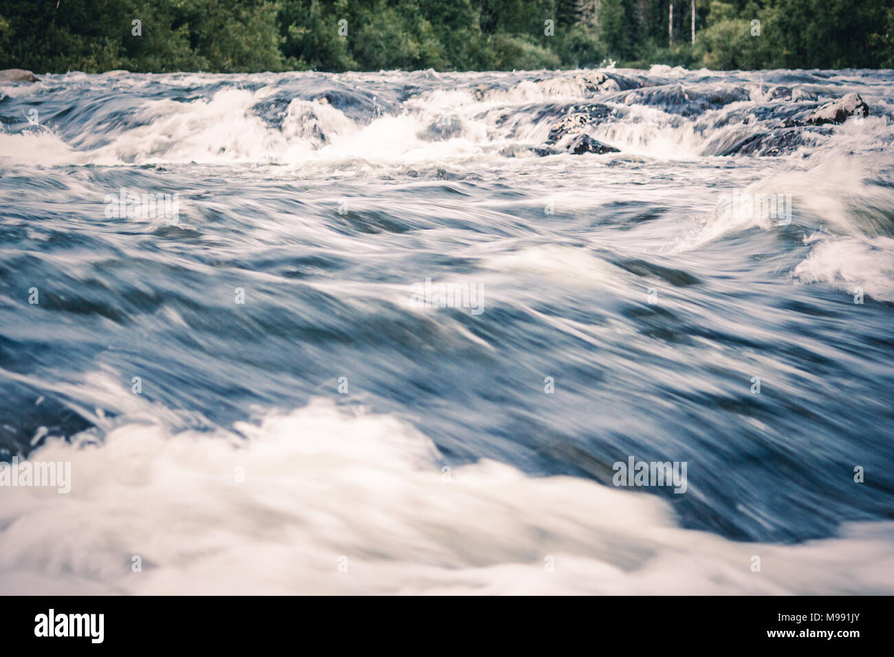 A powerful stream of mountain river. The fast current of water Stock ...