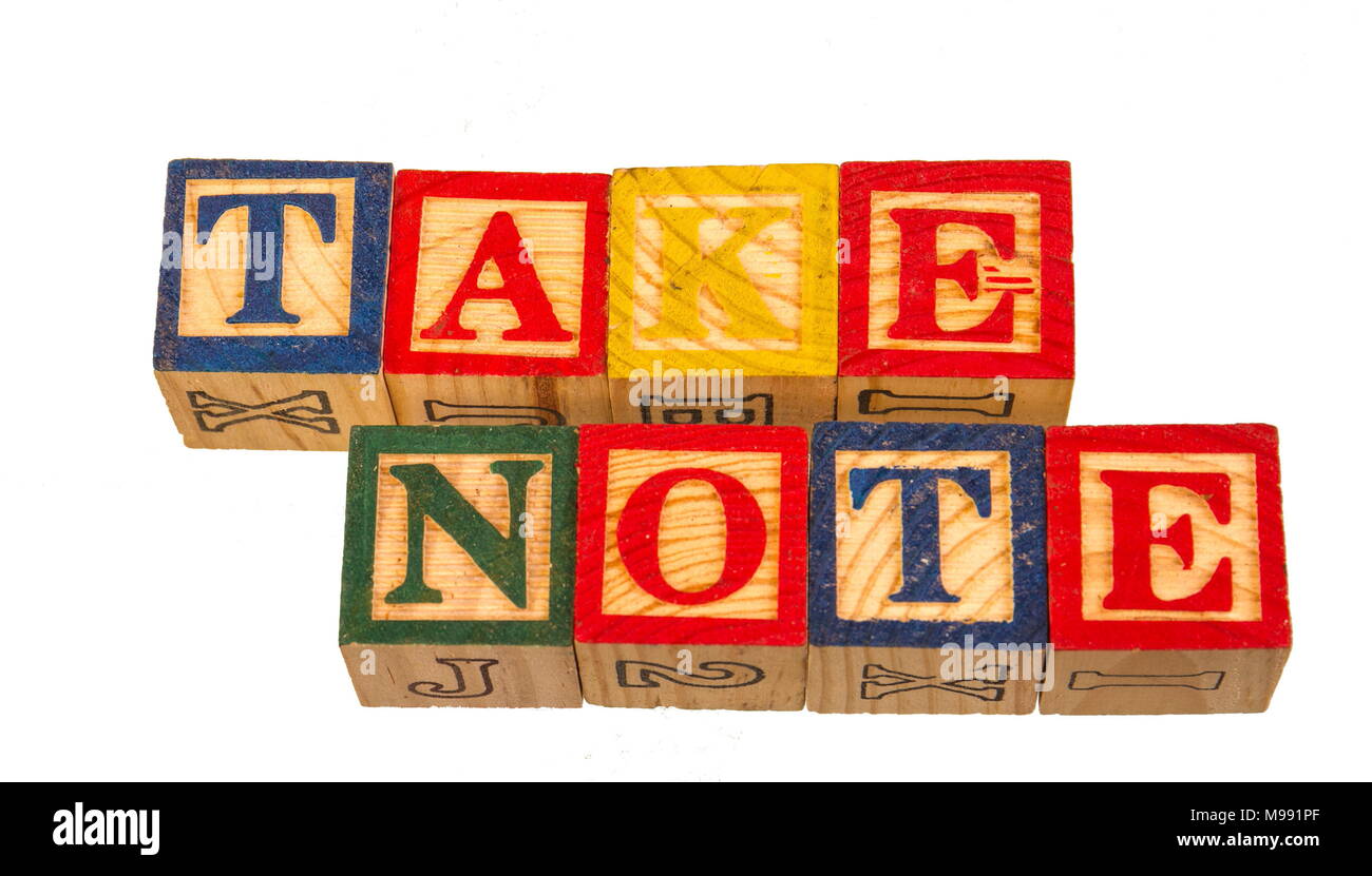 The term take note visually displayed on a white background using ...
