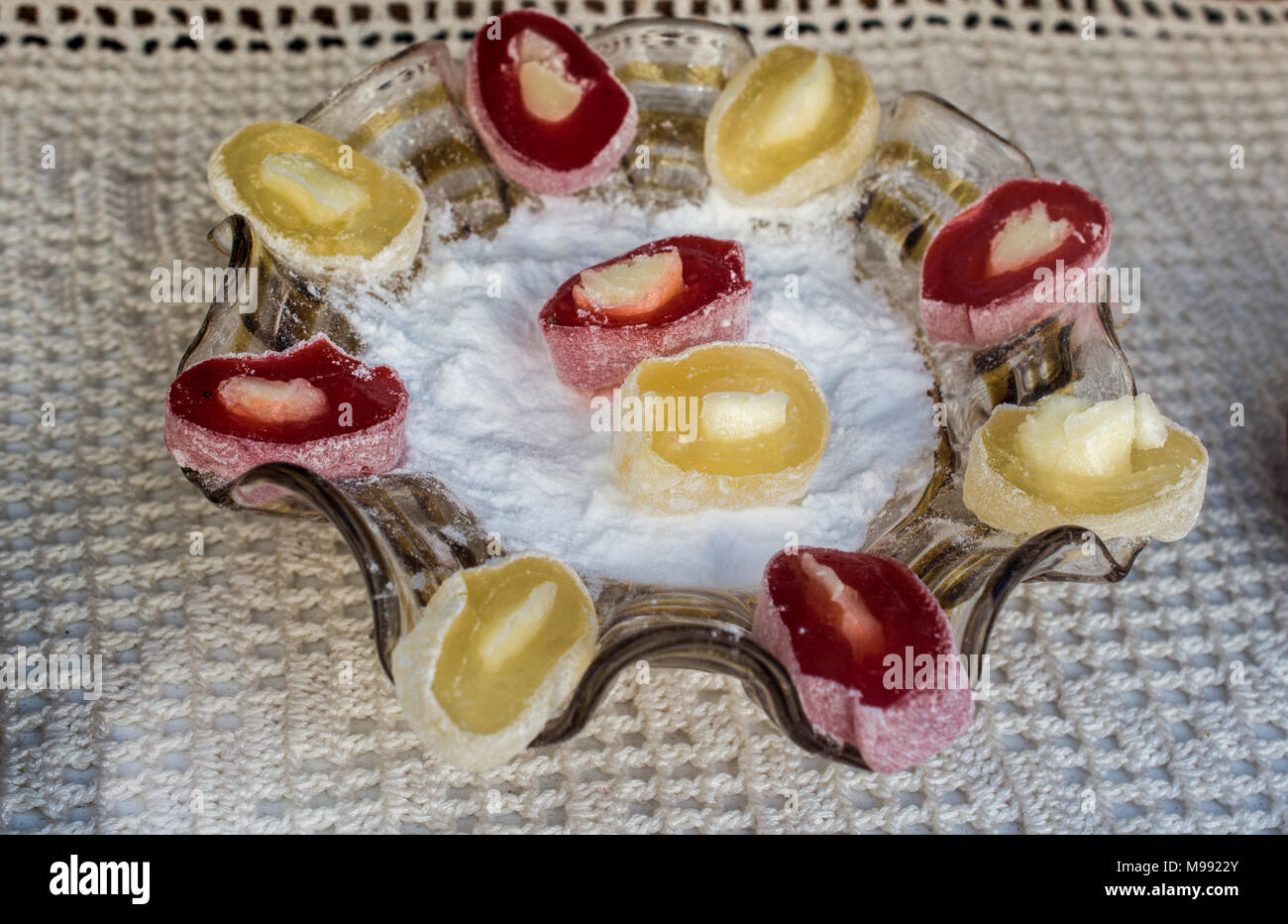Delicious Turkish delight placed in a metal tray Stock Photo - Alamy