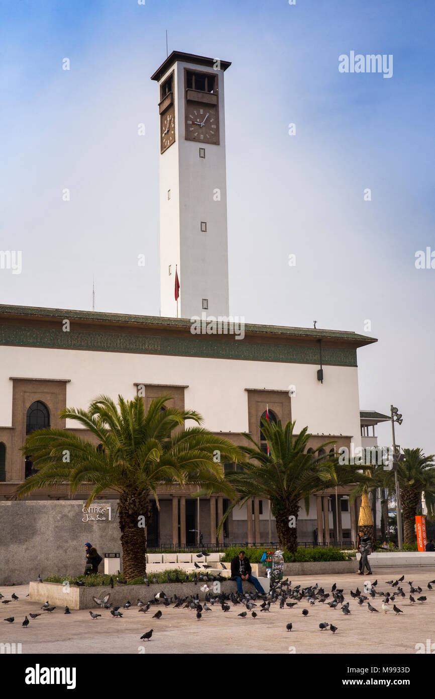 Morocco, Casablanca, City Centre, Place Mohamed V, Hotel de Ville clock ...