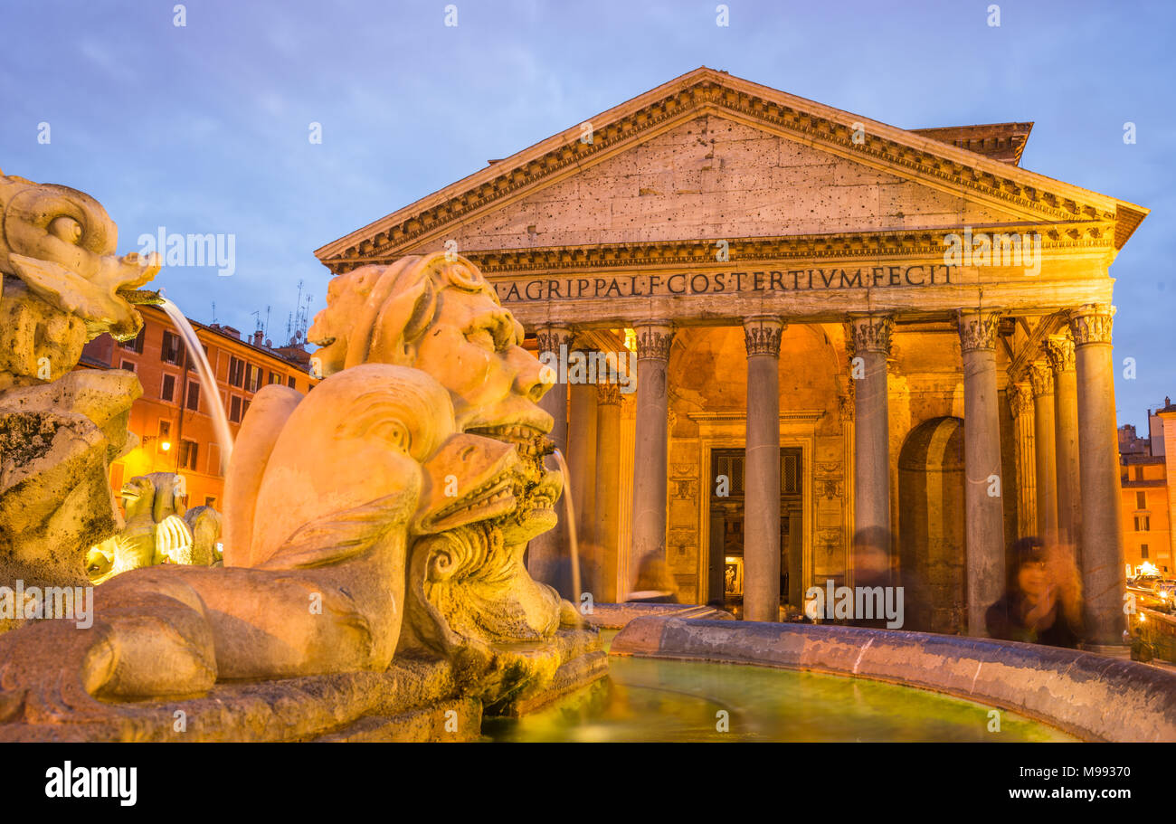 Ancient Roman temple the Pantheon now a church with Fontana del ...