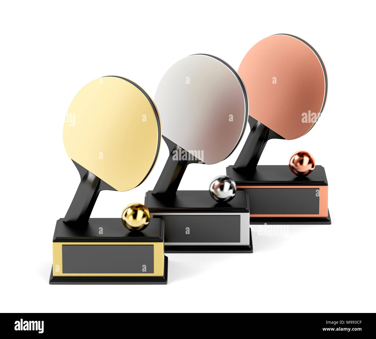 Table tennis trophies for first, second and third place Stock Photo - Alamy