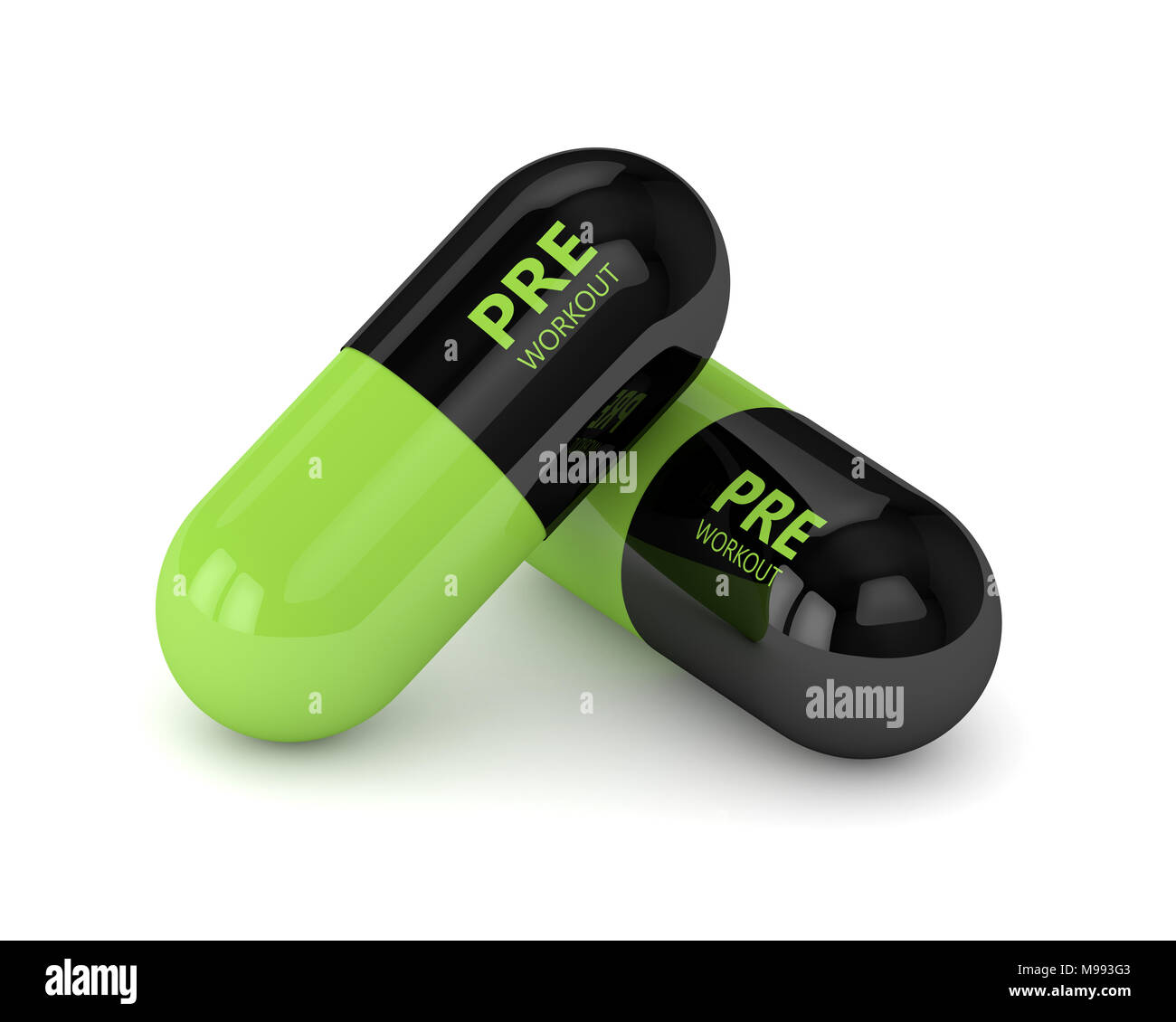 3d render of pre-workout pills over white background. Sport supplements ...
