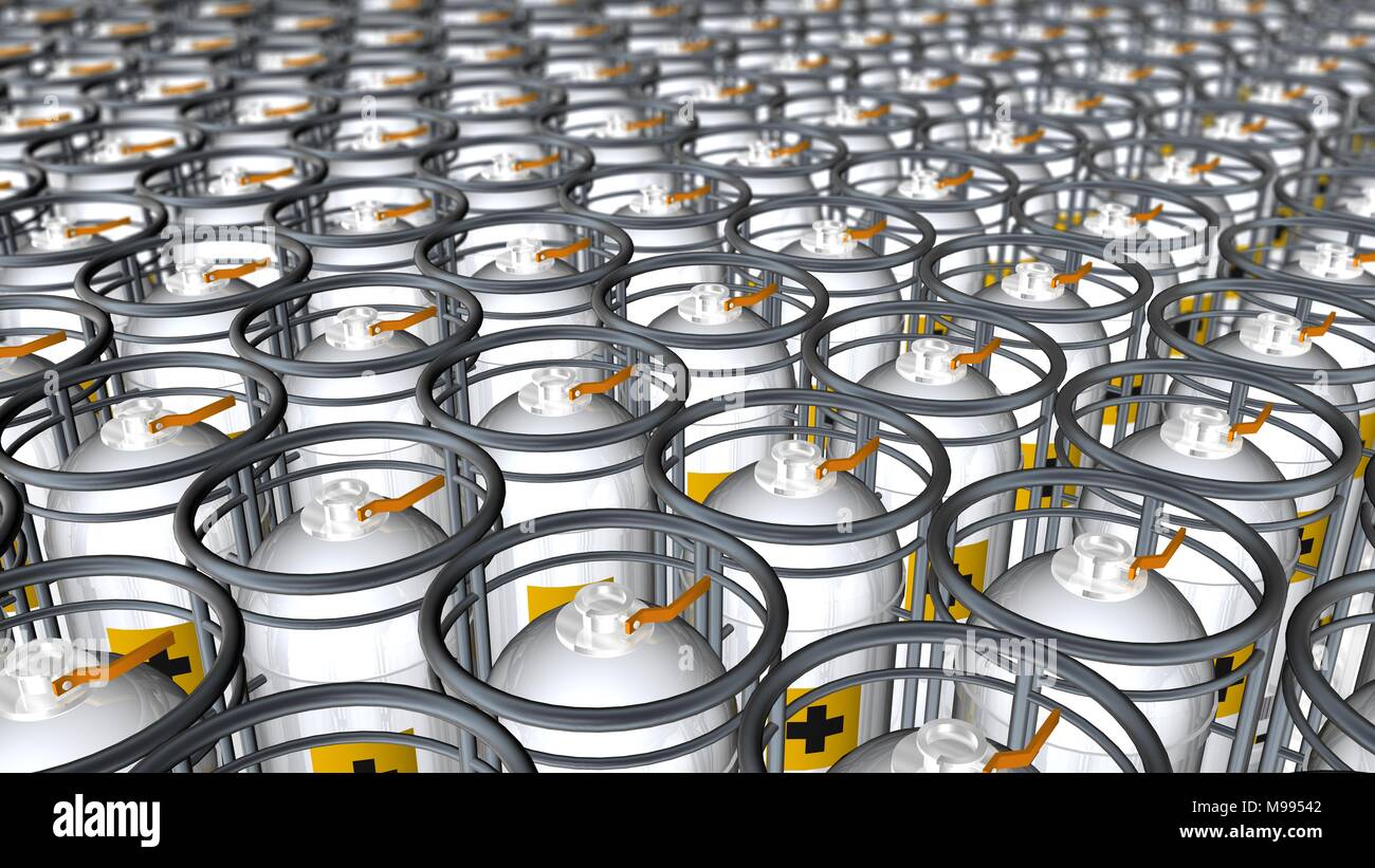 3D model of a group of reflective white metal container tanks with ...