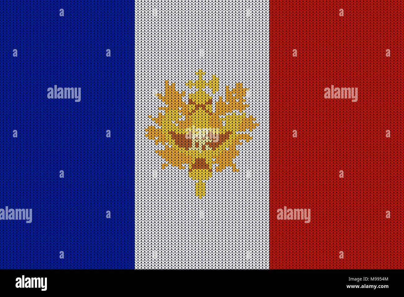 Flag and emblem of France on vector knitted woolen texture. Knitted ...