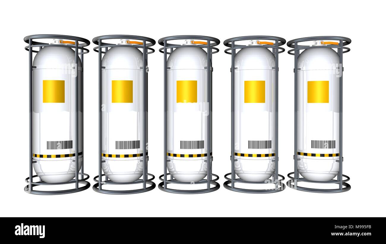 3D model of a group of 5 tanks reflective white metal container with ...
