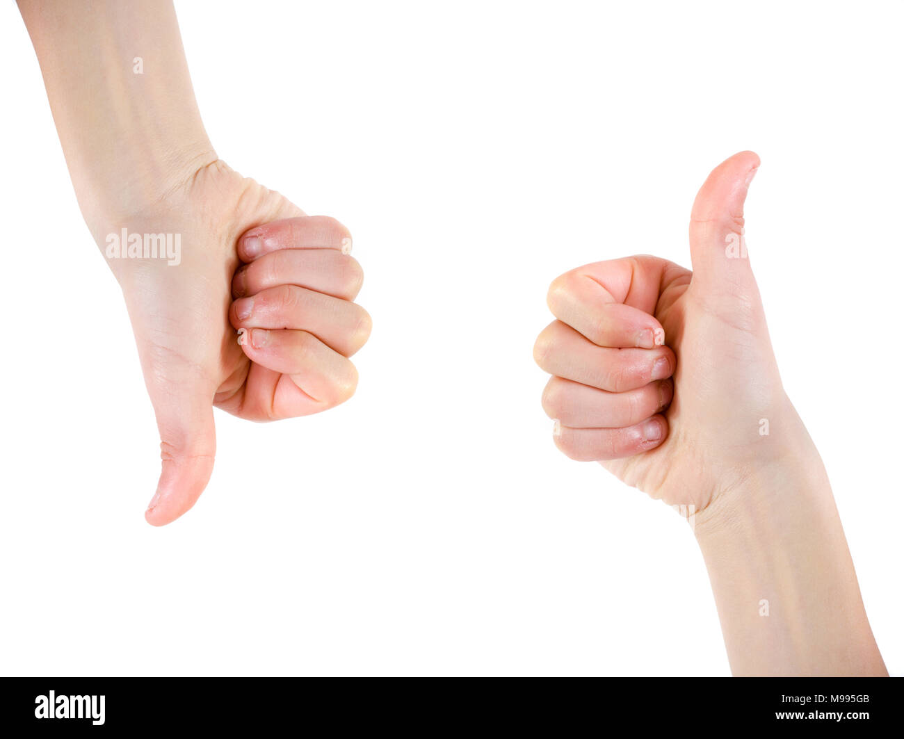 Hands making a thumbs up and a thumbs down gesture Stock Photo - Alamy