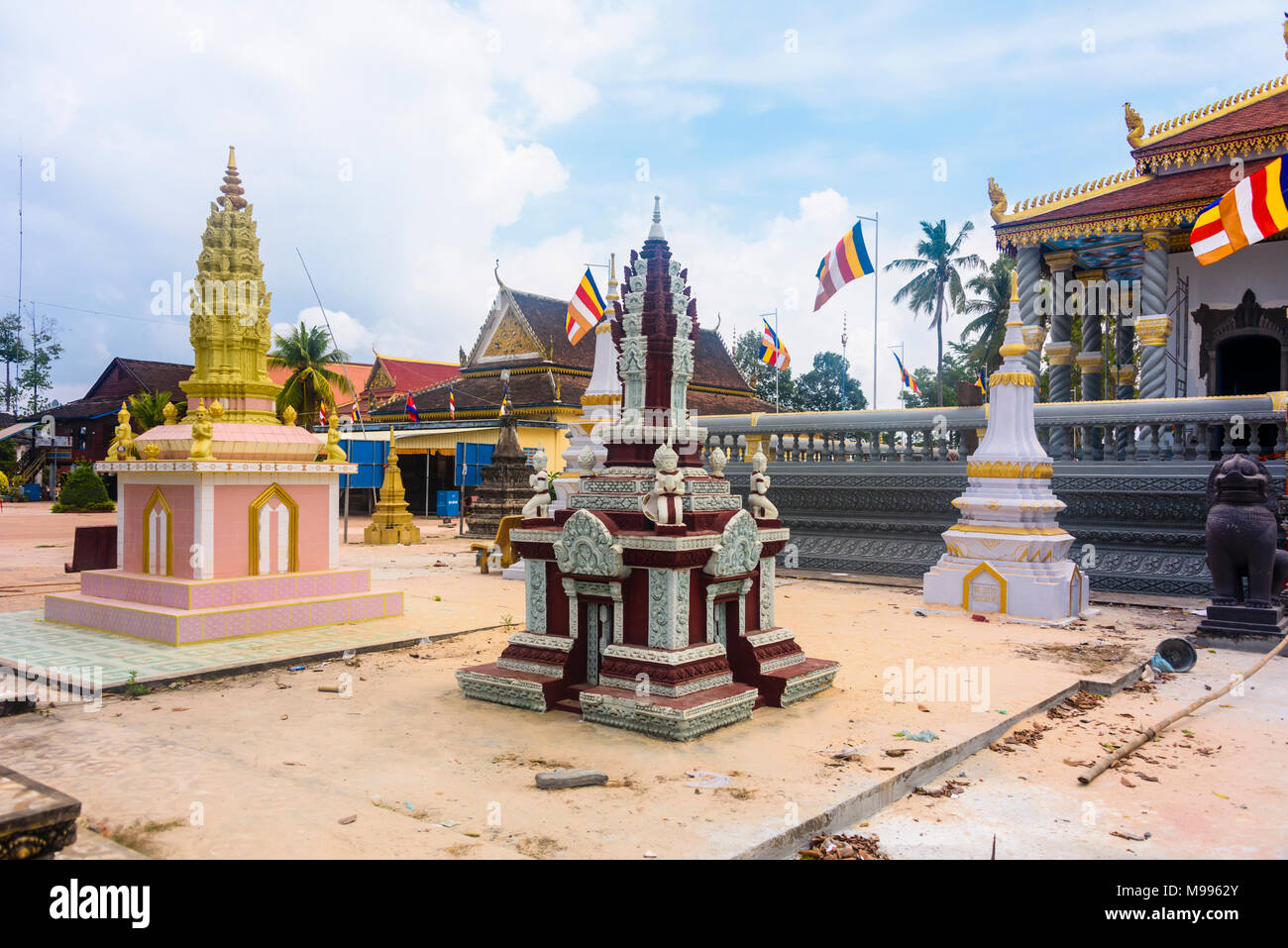 Stupa, traditional Buddhist burial gravestones at a temple in a rural ...
