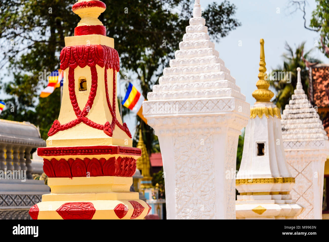 Stupa, traditional Buddhist burial gravestones at a temple in a rural ...