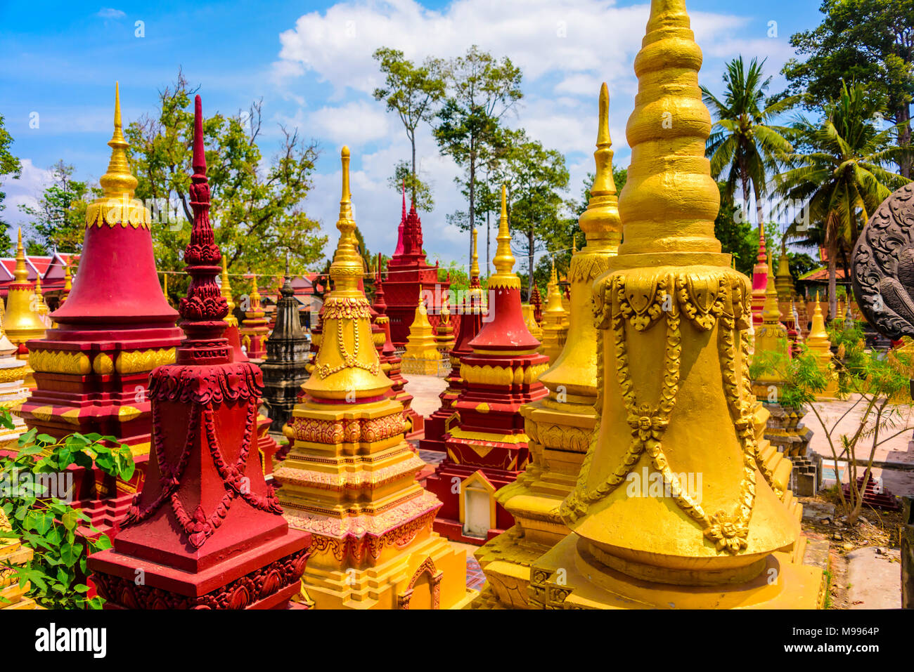 Stupa, traditional Buddhist burial gravestones at a temple in a rural ...