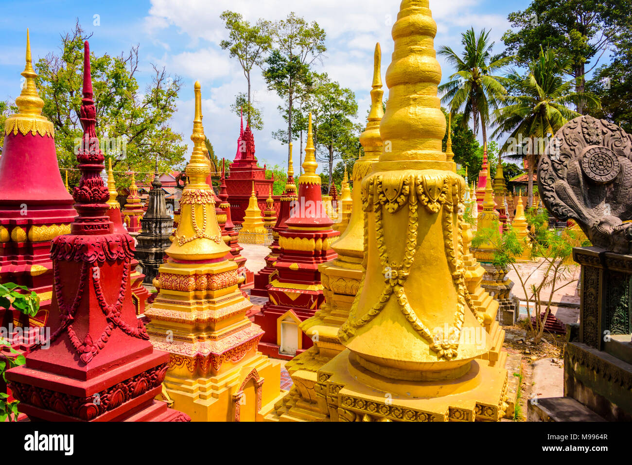 Stupa, traditional Buddhist burial gravestones at a temple in a rural ...
