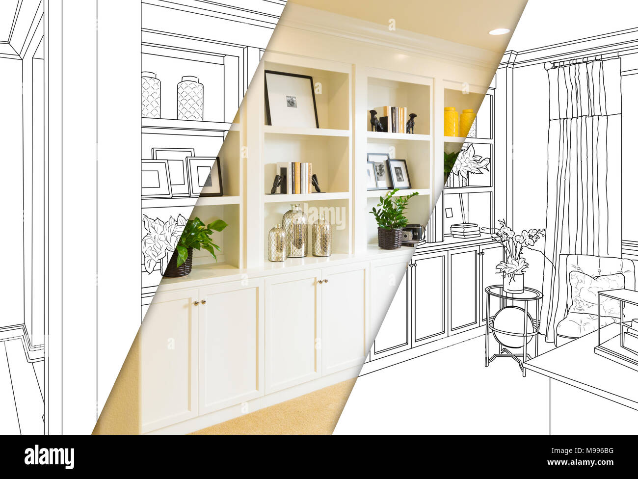 Custom Built-in Shelves and Cabinets Design Drawing with Cross Section ...