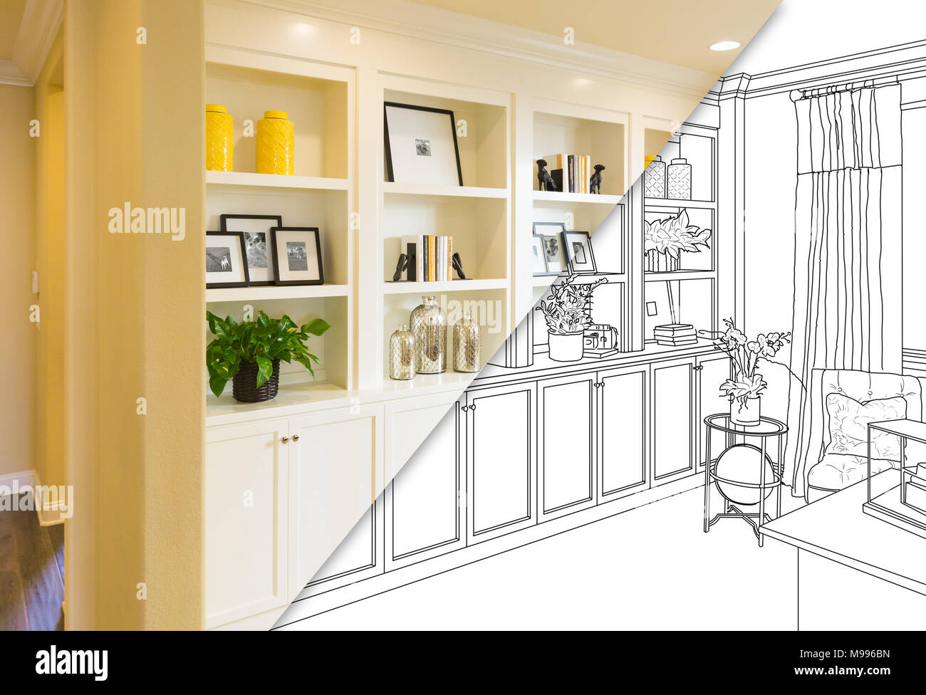 Custom Built-in Shelves and Cabinets Design Drawing with Cross Section ...