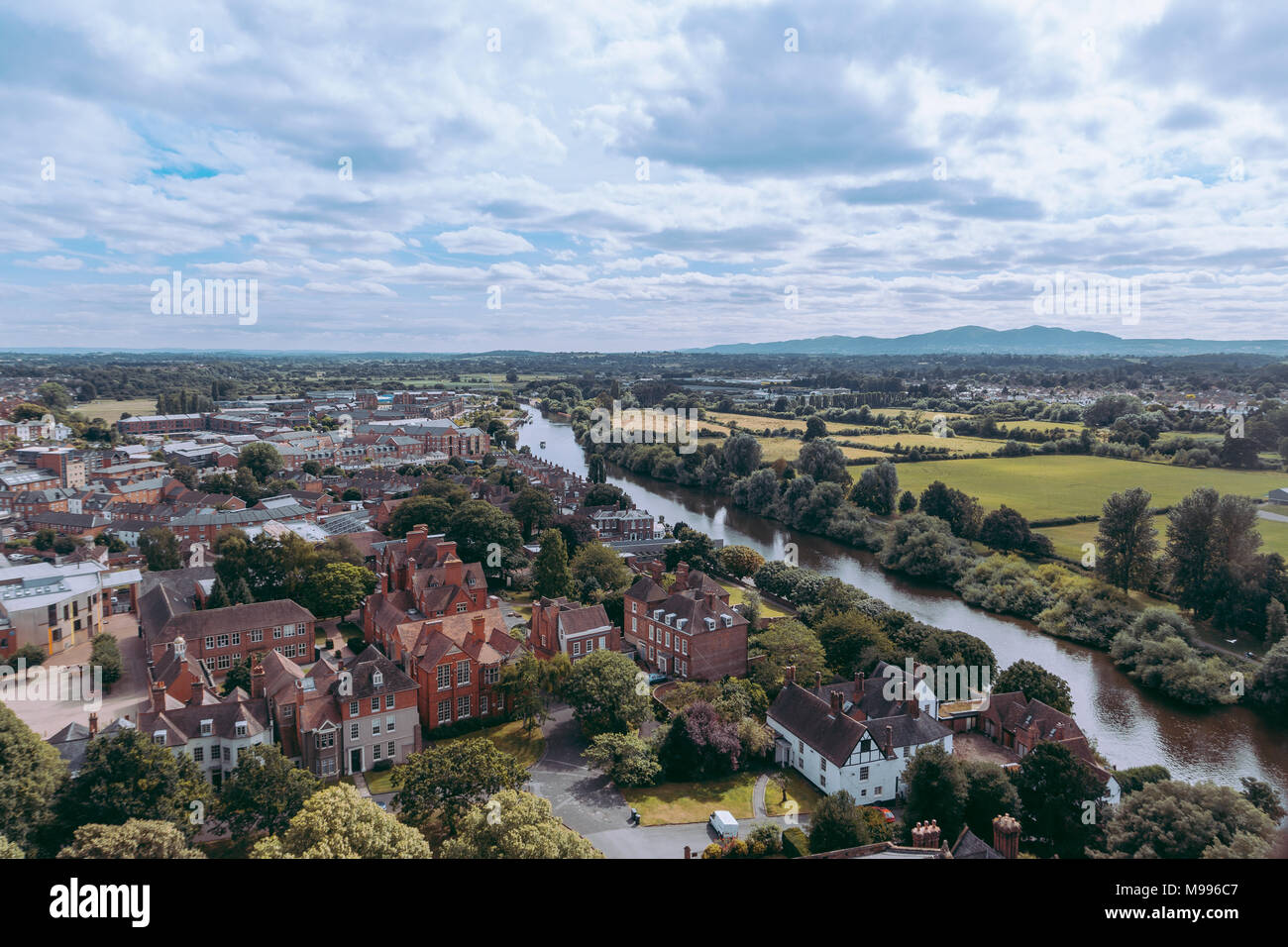 View of the King's School Worcester & River Severn, UK. From Worcester ...