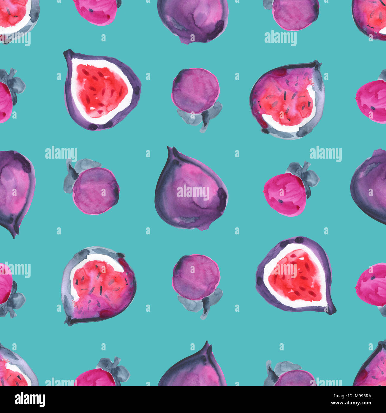 Figs. Tropical pattern of exotic fruit. Watercolor Seamless background ...