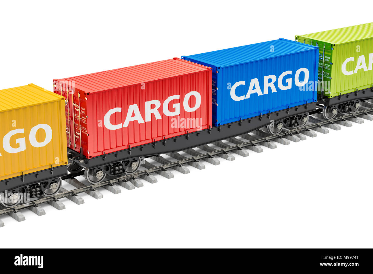 Freight train with cargo containers, 3D rendering isolated on white ...