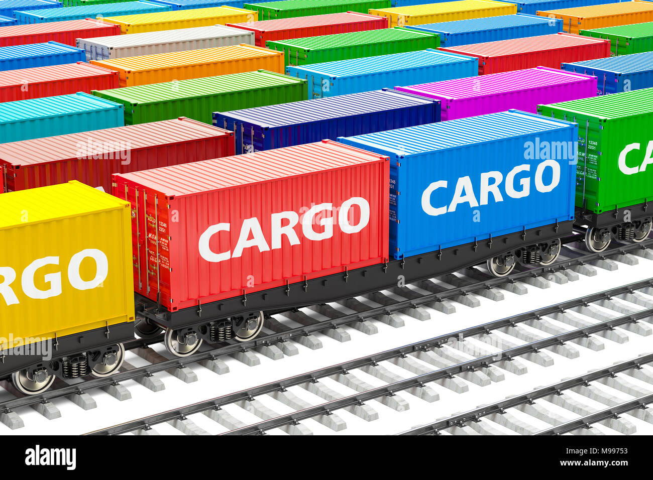 Freight trains station with cargo containers, 3D rendering isolated on ...