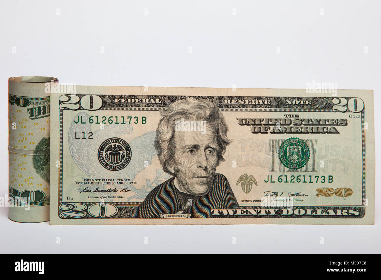 20 banknote, white background, twenty dollars on a white background ...