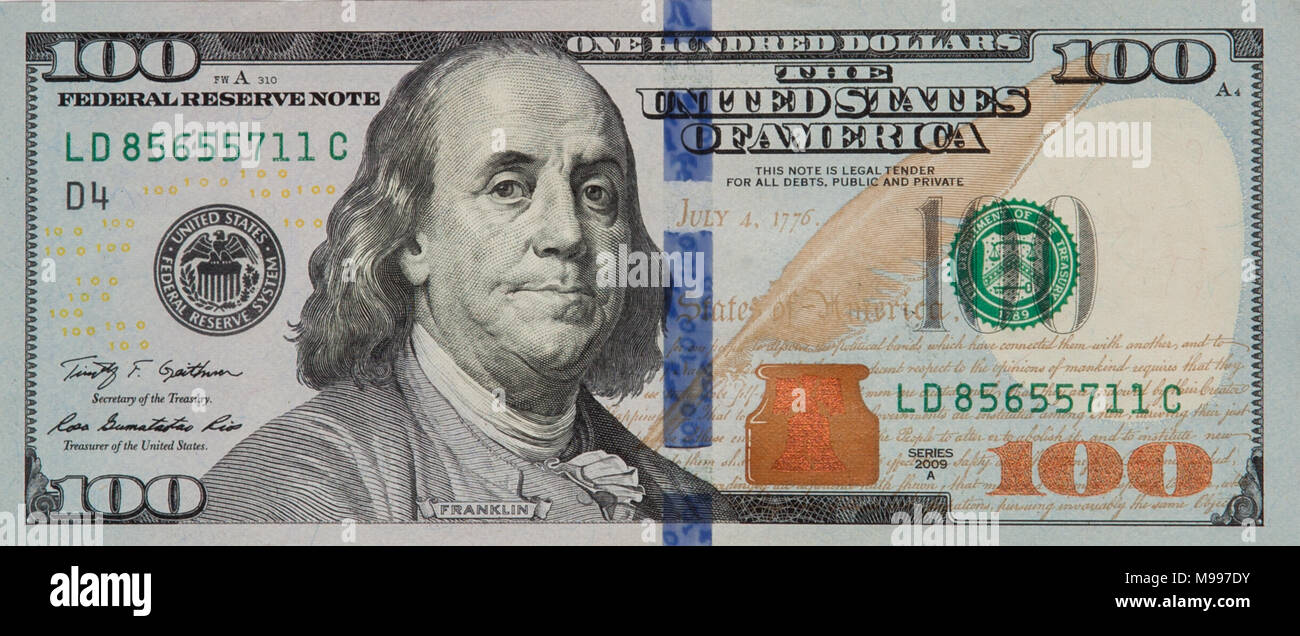 New 100 dollar bill, United States currency, front side Stock Photo - Alamy