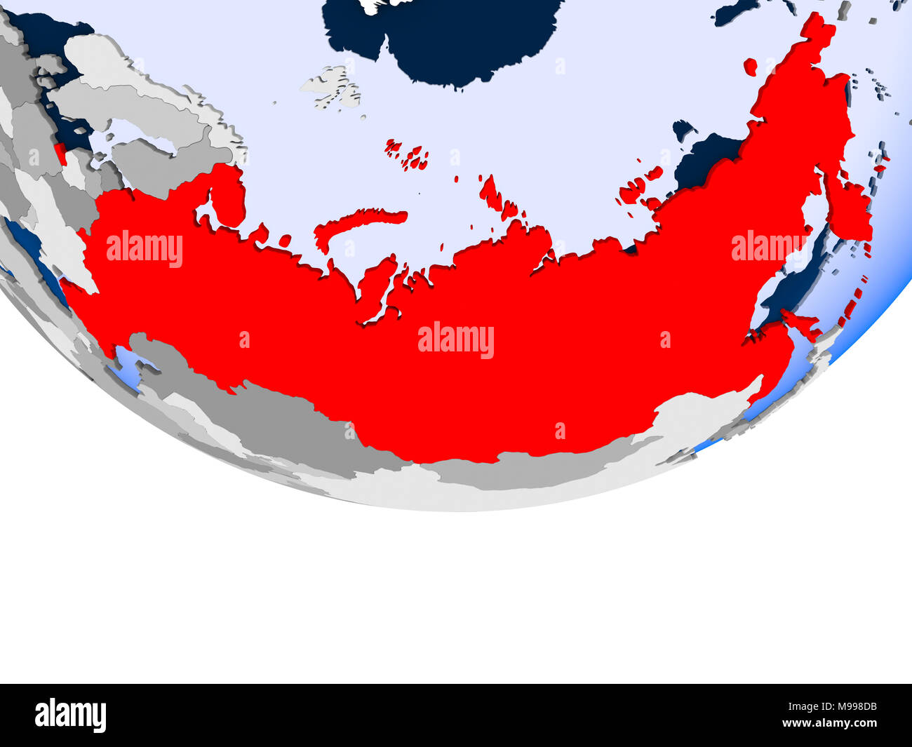 Russia on 3D model of political globe with transparent oceans. 3D ...