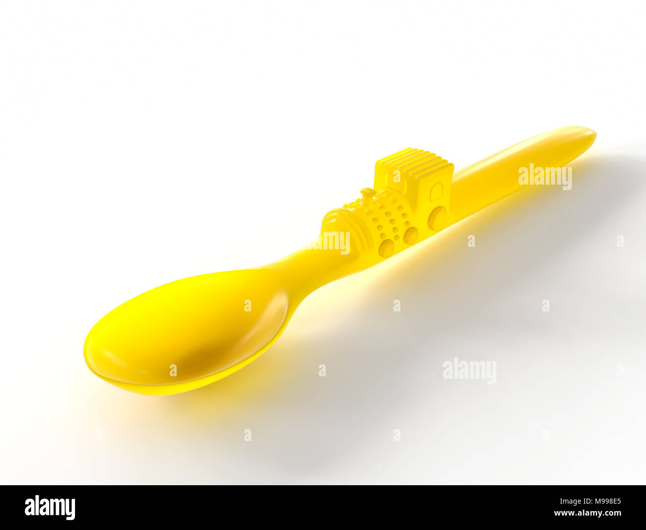 Soft silicone baby feeding spoon with train isolated on the white ...