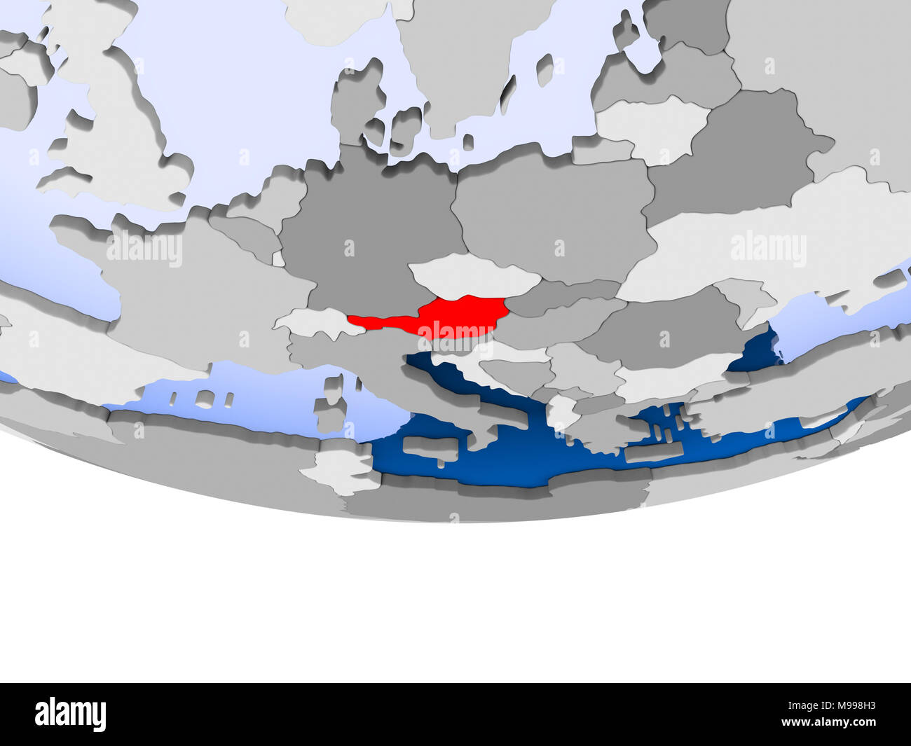 Austria on 3D model of political globe with transparent oceans. 3D ...
