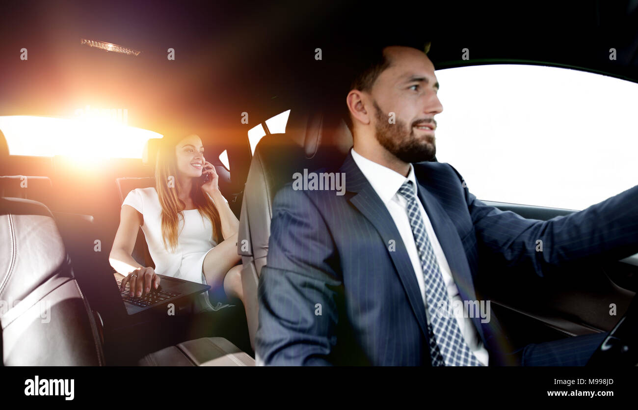 Business People Meeting Working Car Inside Stock Photo - Alamy