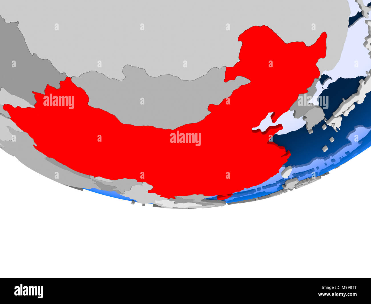 China on 3D model of political globe with transparent oceans. 3D ...