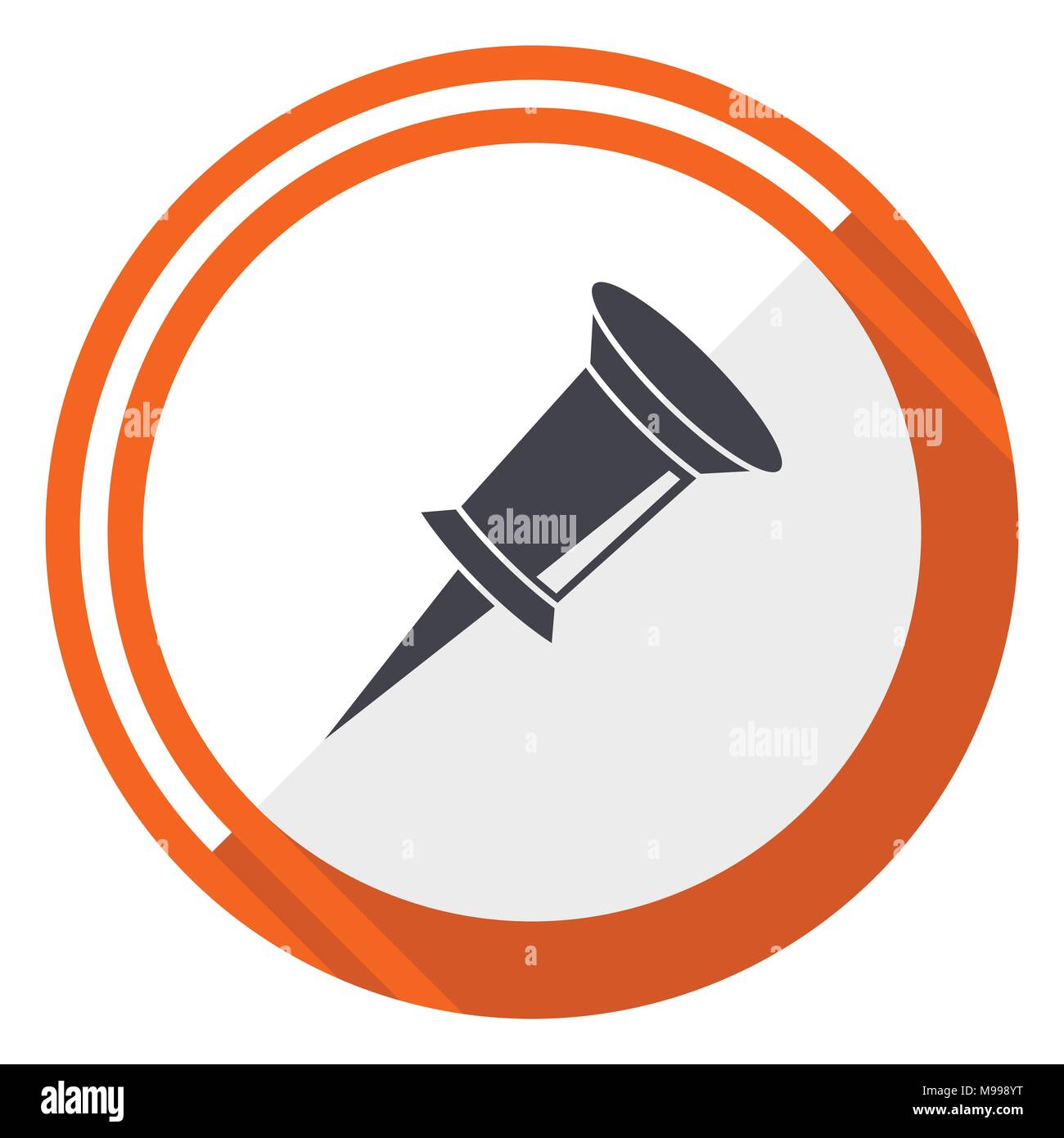 Pin flat design vector web icon. Round orange internet button isolated ...