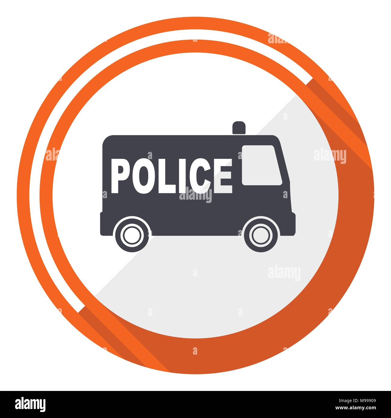Police flat design vector web icon. Round orange internet button ...