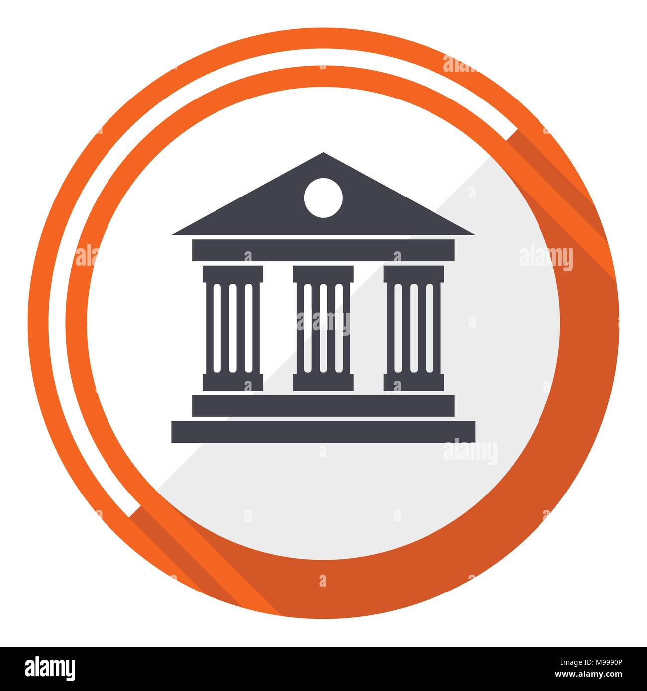 Museum flat design vector web icon. Round orange internet button ...