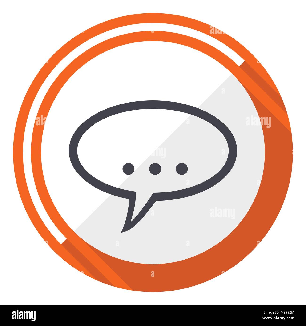 Forum flat design vector web icon. Round orange internet button ...