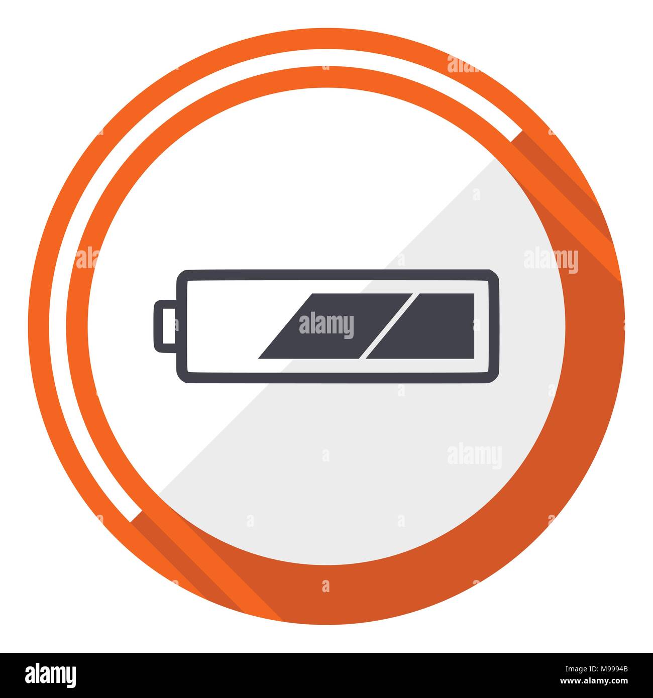 Battery flat design vector web icon. Round orange internet button ...