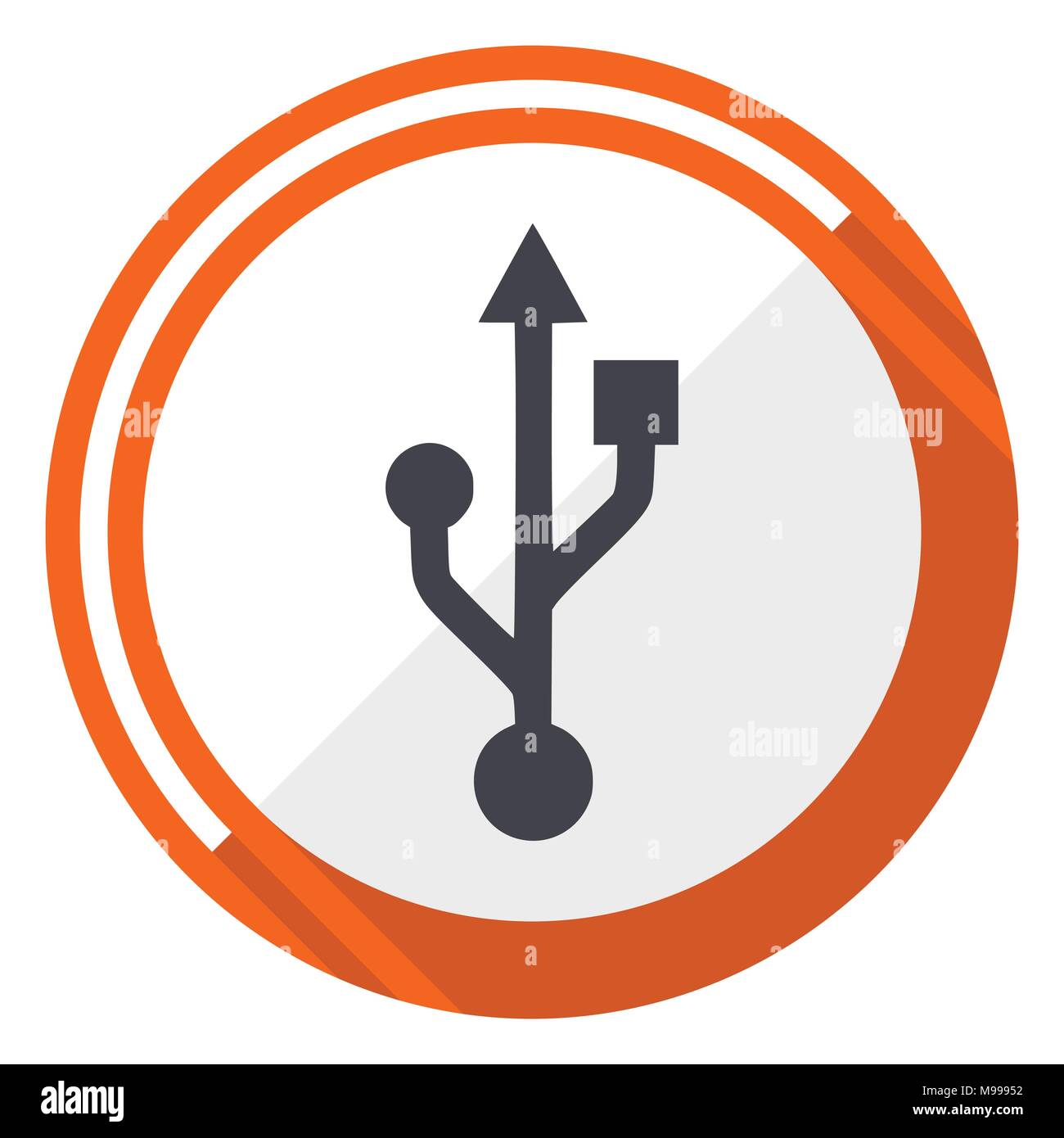 Usb flat design vector web icon. Round orange internet button isolated ...